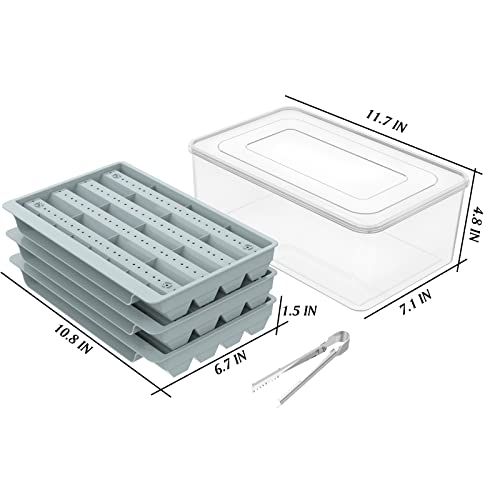 Unigul Ice Cube tray with lid and bin(3 Pack), 1.2'' Ice Cube Mold, Hexagon Ice Tray Making 96PCS Ice Cubes for Chilling Cocktails, Whiskey, Bourbon,Juice (3Pack Ice trays & Ice Bin & Tong)