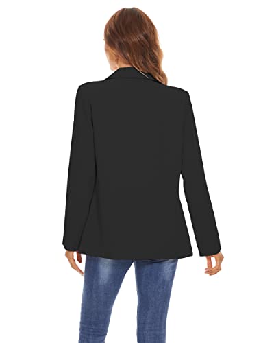 Women's Casual Blazers Long Sleeve Open Front Lapel Collar Work Office Blazers Jacket with Pockets Black