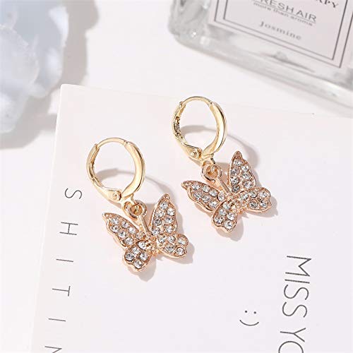 INENIMARTJ Butterfly Earrings Butterfly Dangle Earrings 14K Gold Small Crystal Butterfly Hoop Earrings for Women