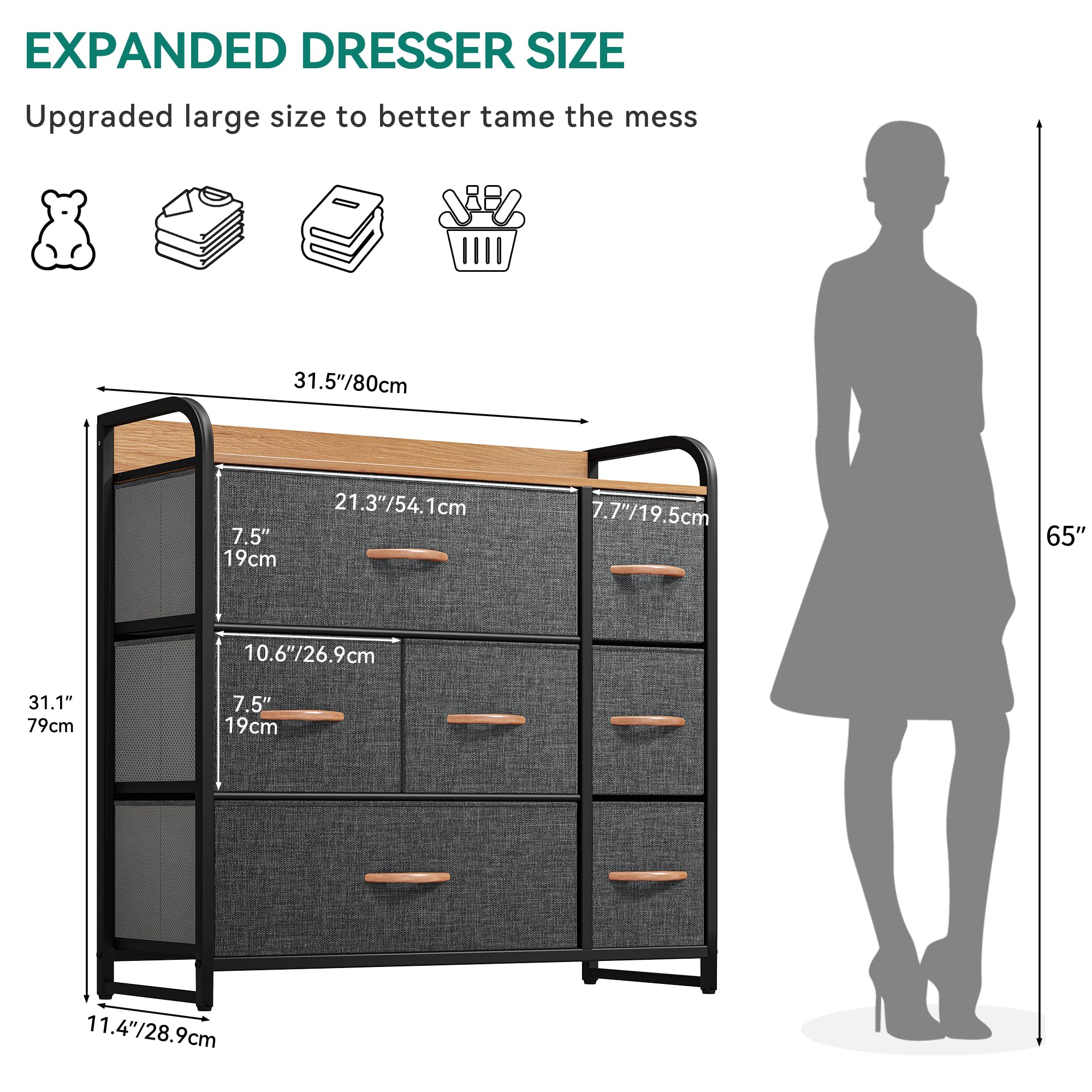 YITAHOME Dresser with 7 Drawers - Fabric Storage Tower, Organizer Unit for Bedroom, Living Room, Hallway, Closets - Sturdy Steel Frame, Wooden Top & Easy Pull Fabric Bins