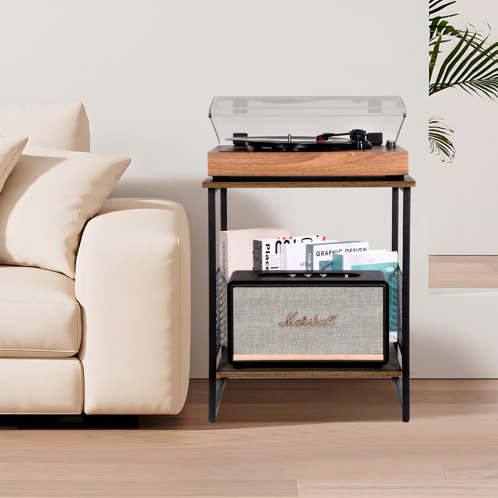 Square Side Table, 2 Tier End Table, Couch Side Table with Storage, Great For Printer Stand, Mini Fridge Stand, Aquarium Stand, Nightstand, Coffee Stand, Ideal for Living Room, Bedroom, Office (Black)
