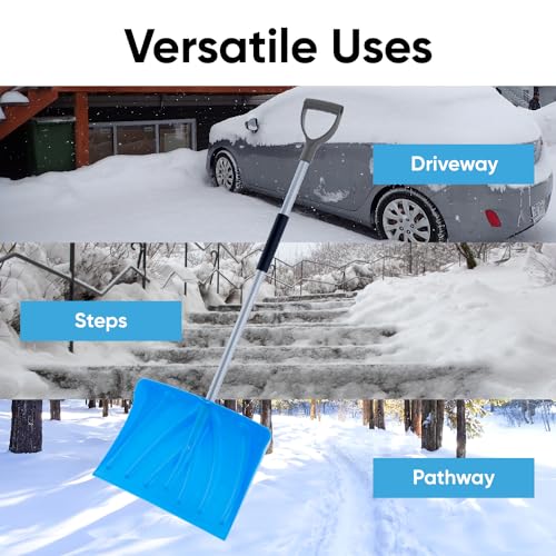 Superio Plastic Snow Shovel 18" Wide Snow Shovel for Driveway Heavy Duty Snow Shovel Snow Removal Snow Pusher Shovel with 51" Metal Handle (Blue, 2 Pack)