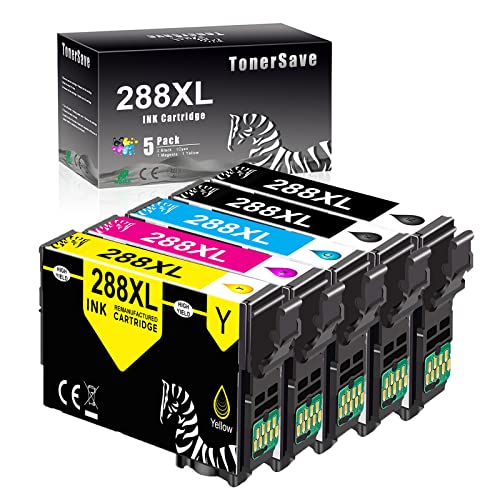 TonerSave Remanufactured 288 T288XL 288XL Ink Cartridge for Epson XP-446 XP-440 XP-330 XP-340 XP-430 (5-Pack, 2 Black Cyan Magenta Yellow, Epson 288)