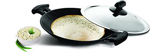 Pigeon Non Stick Appam Pan, 8" Appam Kadai with Stainless Steel Lid, Residue Free Appam Maker for Induction Cooker, Appa Chatty Breakfast Appam Pan Patra, Palappam Maker, Egg Hopper Pan for Omelettes