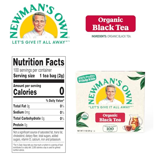Newman's Own Organic Black Tea Promotes Overall Wellbeing Strong Robust Black Tea with 100 Tea Bags Per Box (Pack of 2) USDA Certified Contains Caffeine Brew Hot/Cold