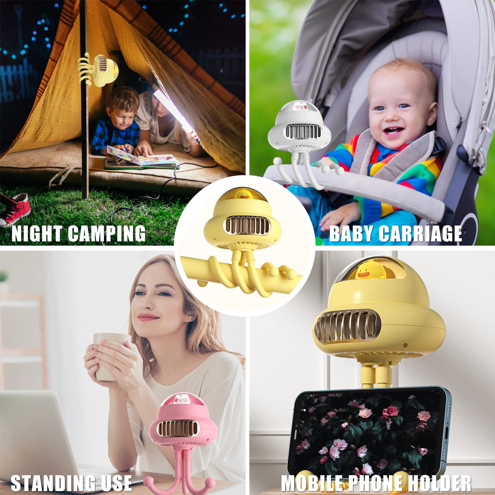 Smilco Stroller Fan Portable Ultra-Low Noise Baby Personal Fan,Rechargeable 3600mAh Battery Powered Fan for Stroller Baby.