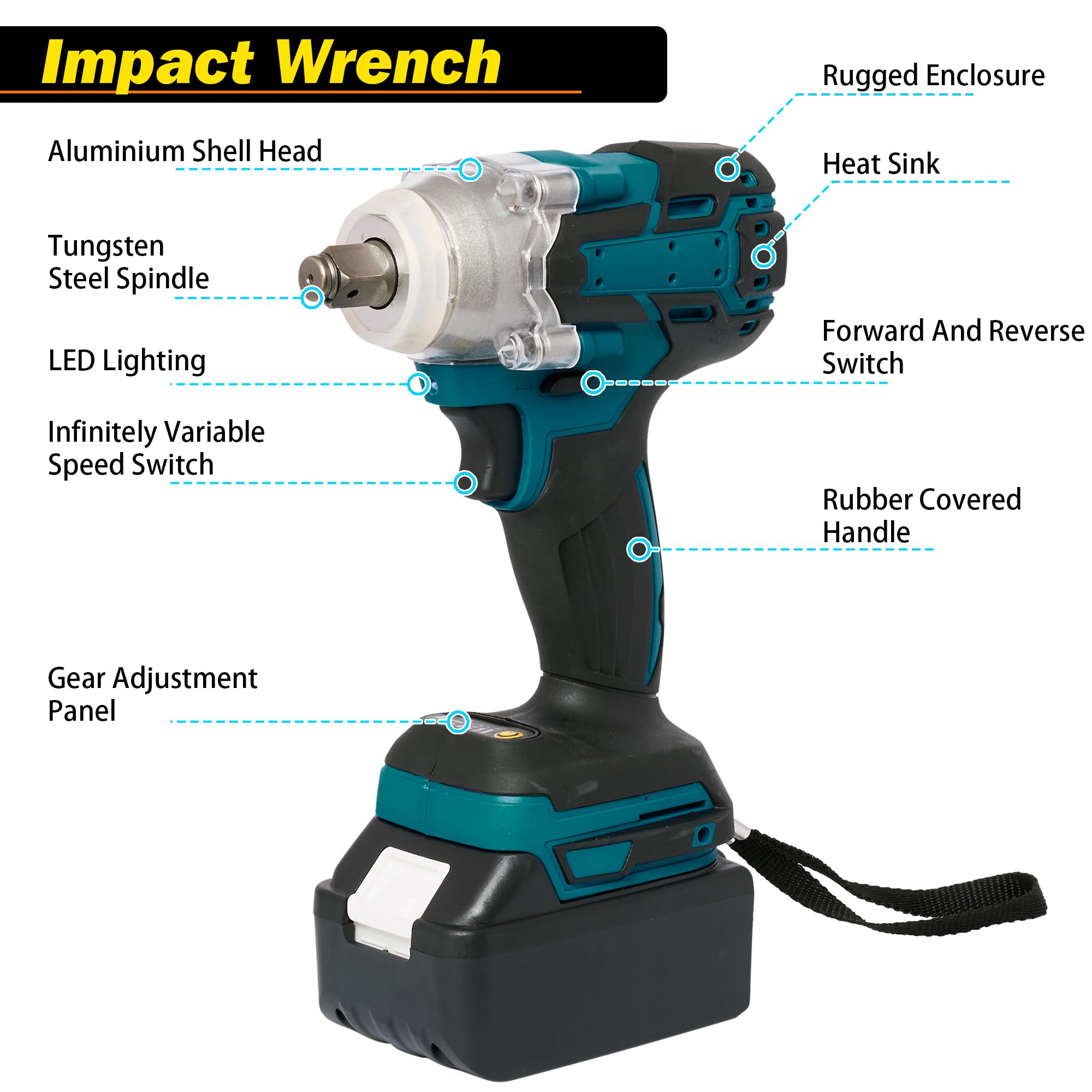 Velamnia Power Tool Combo Kits, 4 Pieces Brushless Machine Set Electric Hammer/Angle Grinder/Impact Wrench/Drill Supplied in 1 Large Carry Case, Electric Tools