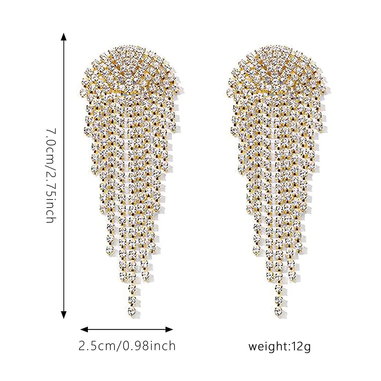 Luxury Women's Long Fringe Sparkling Crystal Drop Earrings Glossy Rhinestone Dangle Earrings Bridal Wedding Party Jewelry (Sparkling Crystal Drop Earrings-Gold)