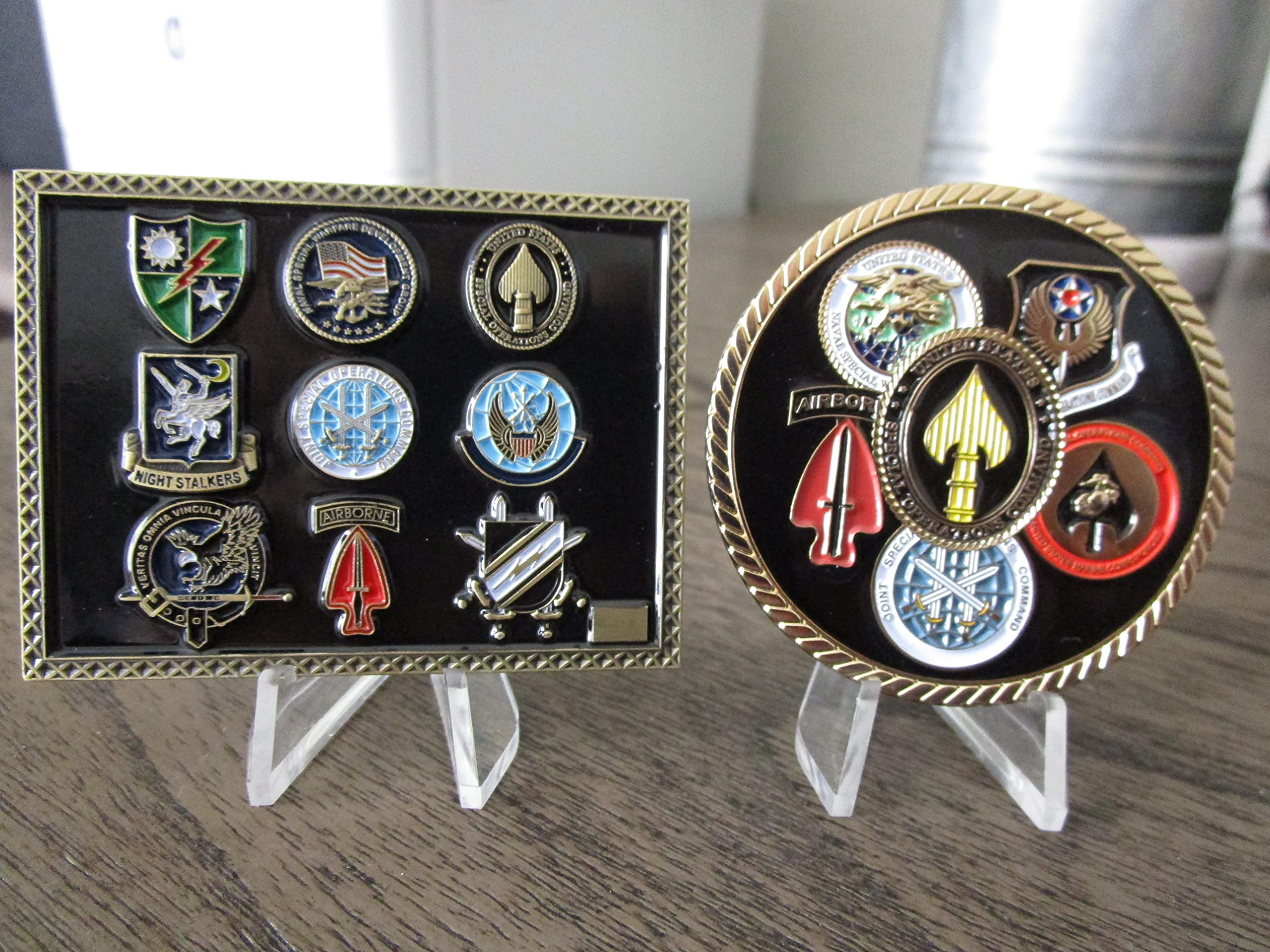 Set of Two United States Special Operations Command & Joint Special Operations Command JSOC SOCOM AFSOC NSWC MARSOC Reaper Challenge Coins