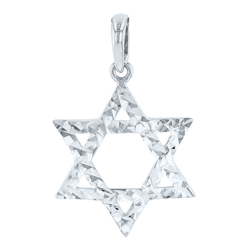 Jewelry America 14K White Gold Hebrew Star of David Charm Pendant with Textured Finish