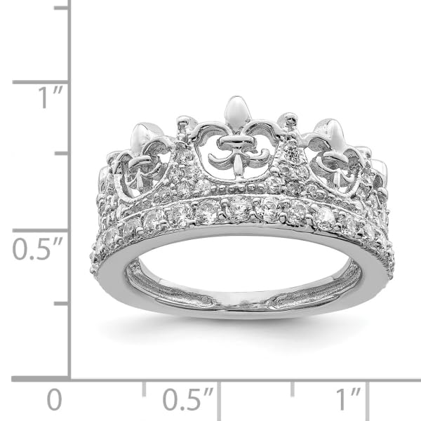 IceCarats 925 Sterling Silver French Fleur De Lis Lily Flower Royal Princess Crown Cubic Zirconia CZ Ring Religious Saint Band Size 7
