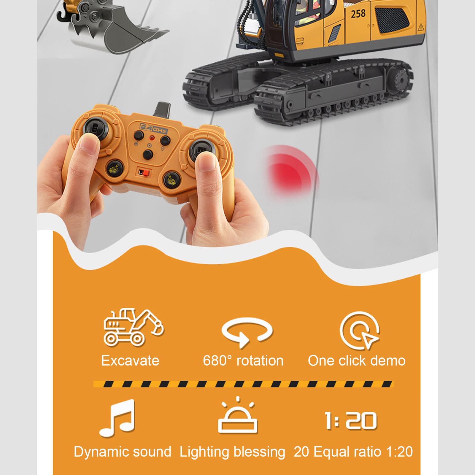 Remote Control Excavator RC Excavator Toy Dynamic Sound Flexible Excavator Arm Lighting Blessings for Kids Toys Dual Battery