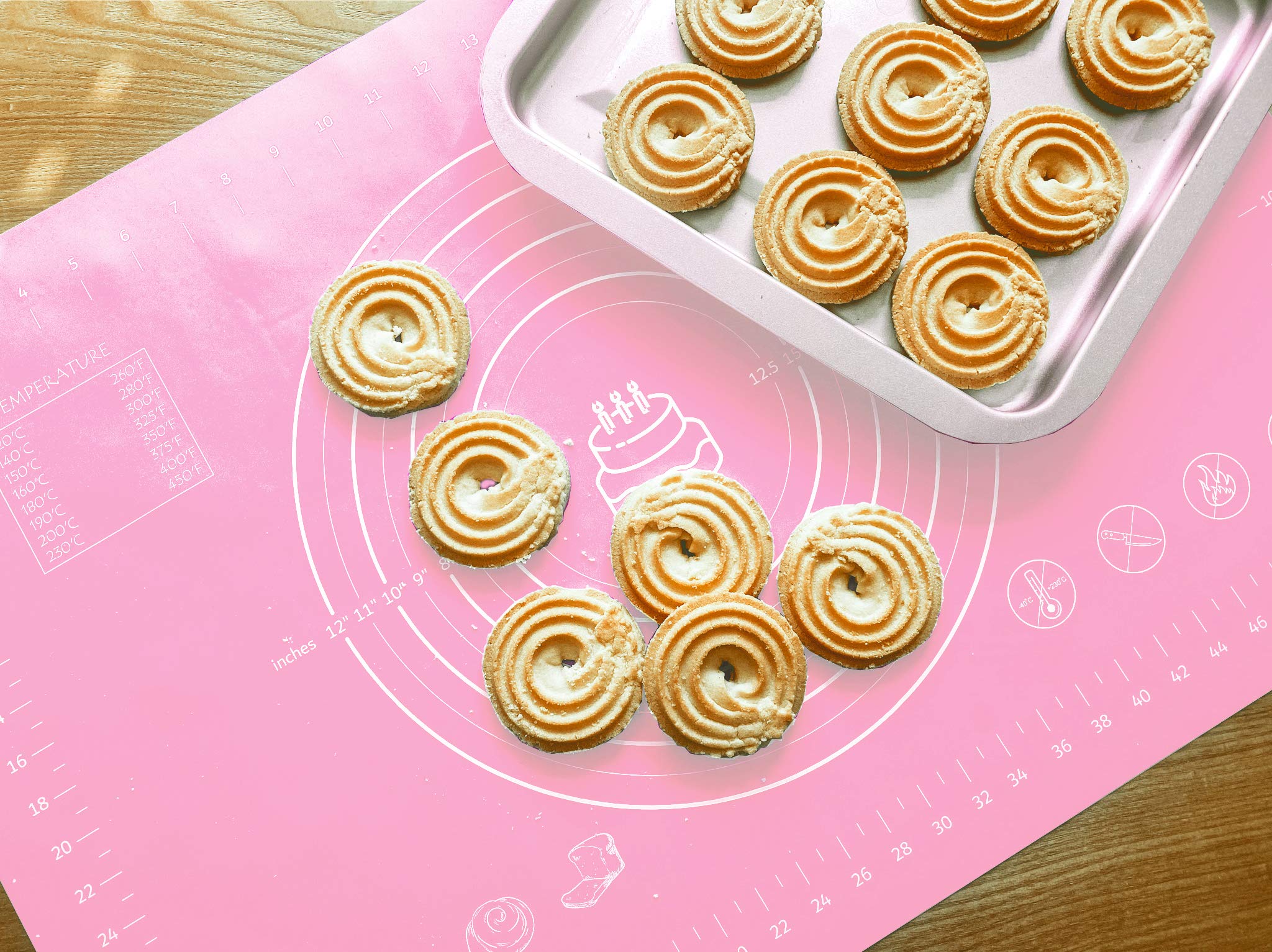 Pink Silicone Baking Mat Pastry Mat For Rolling Out Dough Pastry Pie Crust and Fondant Nonstick Thick Large 25β X 18β With Measurement, BPA Free Non stick Non Slip and Easy to Clean Reusable