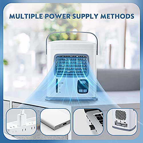 Quiet Evaporative Air Cooling Cooler - 3 in 1 Mini Air Conditioner Cooling Fan, 12H Timer 500ML Water Tank, Adjustable Angles w/2 Speeds, Ideal for Desk Table Home Room Bedroom Office Dorm