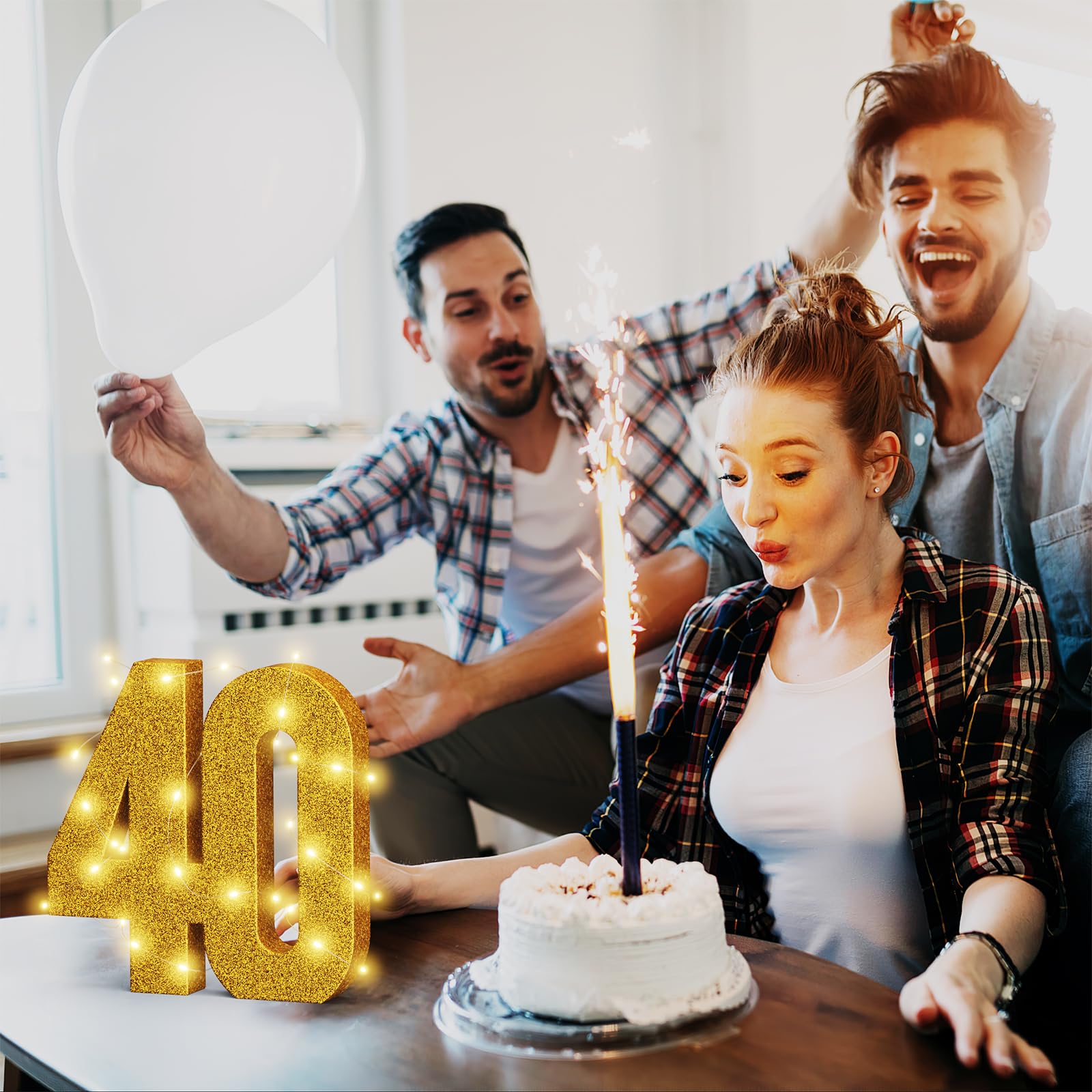 Usongshine Happy 40th Birthday Decorations Anniversary Decorations 40th Centerpiece Table Decorations for Men Women(30 * 30 * 3cm)