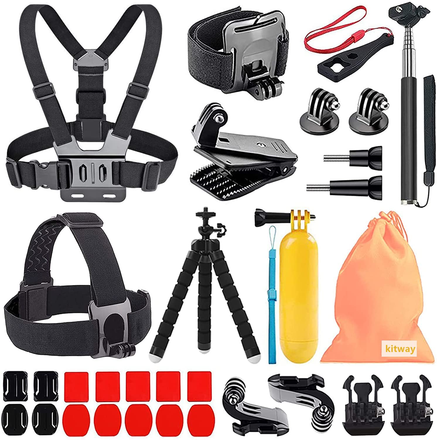 kitway Action Camera Accessories Kit Compatible with GoPro Max, HERO10/9/8/7/6/5/4/3+/3/2/1,EK7000/Wewdigi EV5000/DBpower N6/Crosstour, and More (32 in 1 Accessories)