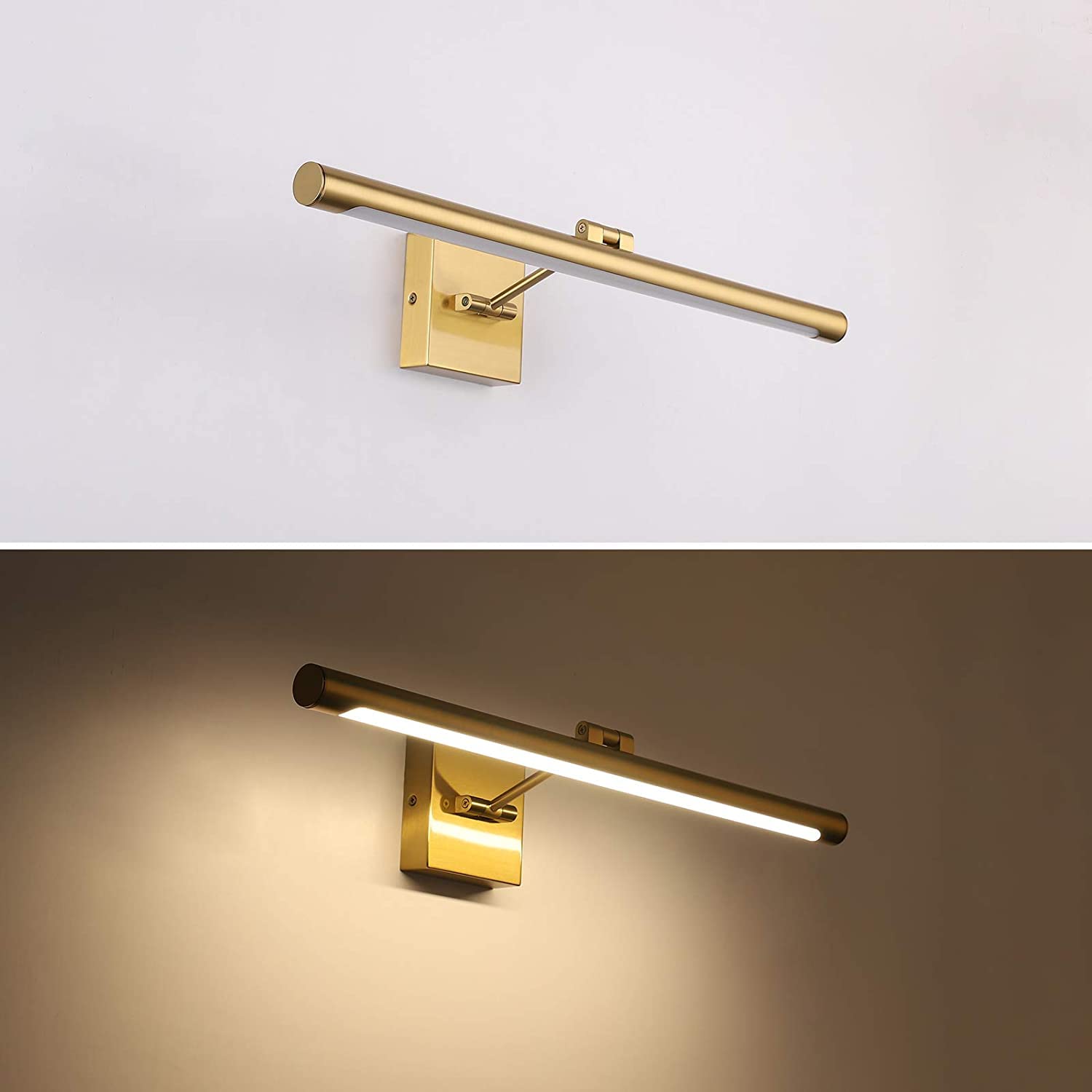LED Picture Light Fixtures 24.4 Inches, Full Metal Artwork Wall Lamp with Single Swing Arm, 14W (70W Eqv.), Hardwire Connection, Non-Dimmable, 3000K Warm White, CRI80+, Golden-Like Brass Finish