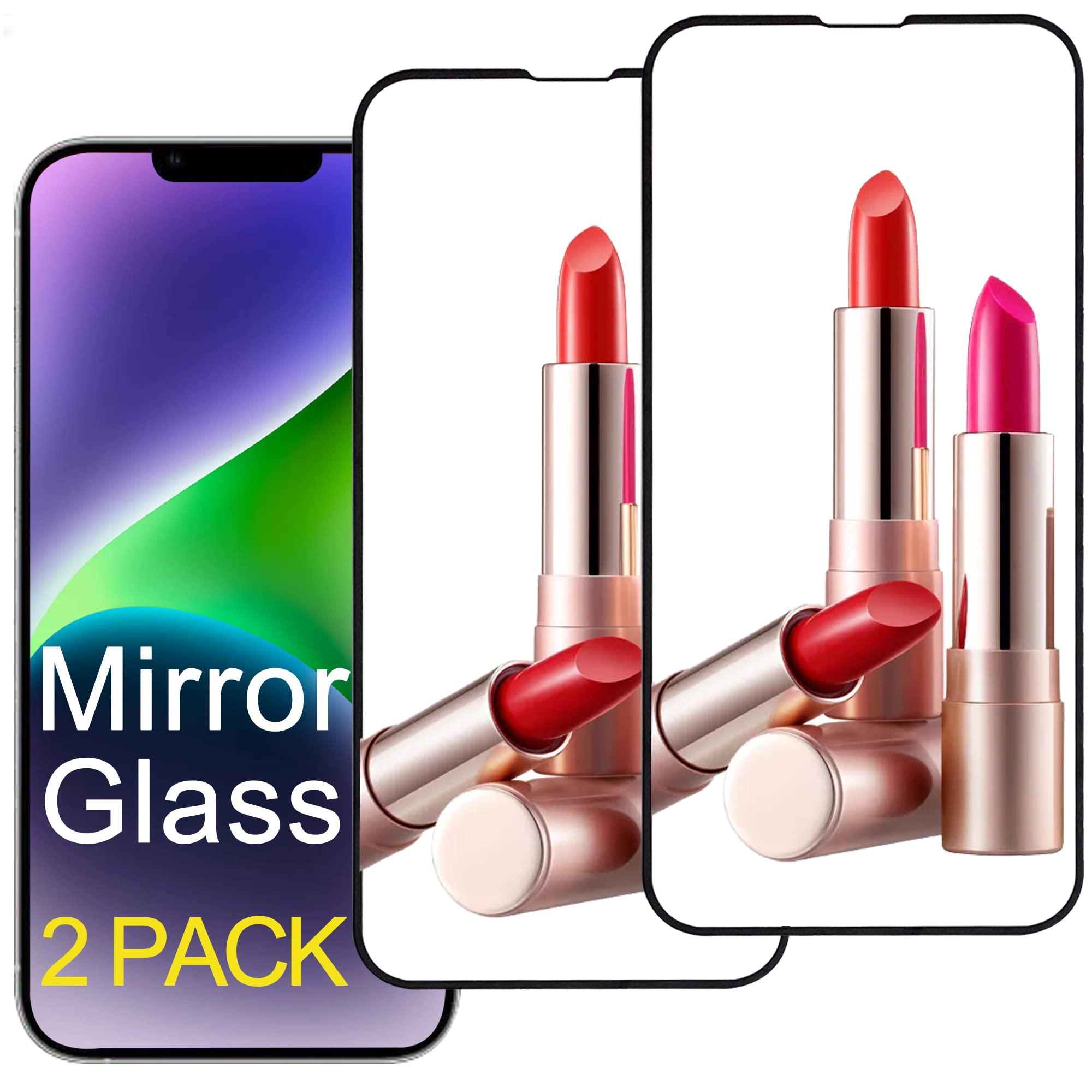 Ivachell 2 Pack compatible with iPhone 14 Plus and compatible with iPhone 13 Pro Max screen protector Mirror tempered glass Mirrored Effect film Full Coverage Anti-Scratch Bubble Free HD (6.7 inch)
