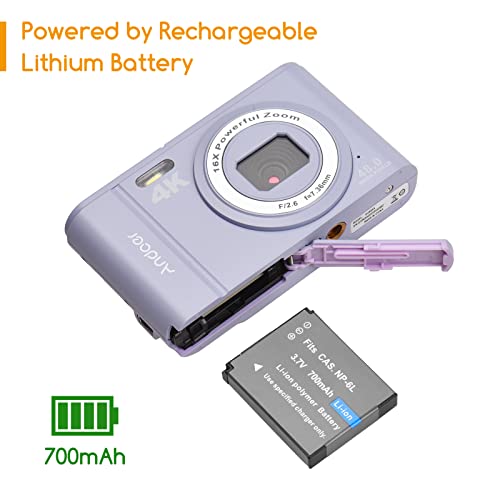 mewmewcat Mini Digital cameraPortable Digital Camera 48MP 4K 2.8-inch IPS Screen 16X Zoom Self-Timer 128GB Extended Memory Face Detection-Shaking with 2pcs Batteries Hand Strap Carry Pouch
