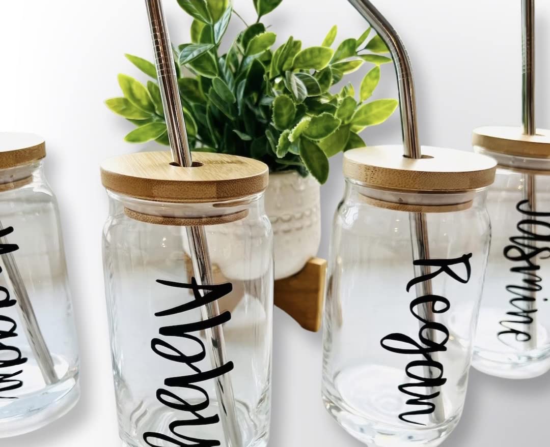 Personalized Iced Coffee Cup, Glass Can Soda Cup with Lid and Straw, Gifts for Women, Gifts for Friends, Bridesmaid Gifts, Other Colors!