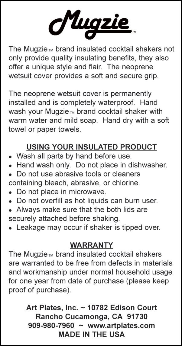 Mugzie "Bahama Pineapple" Cocktail Shaker with Insulated Wetsuit Cover, 16 oz, Black