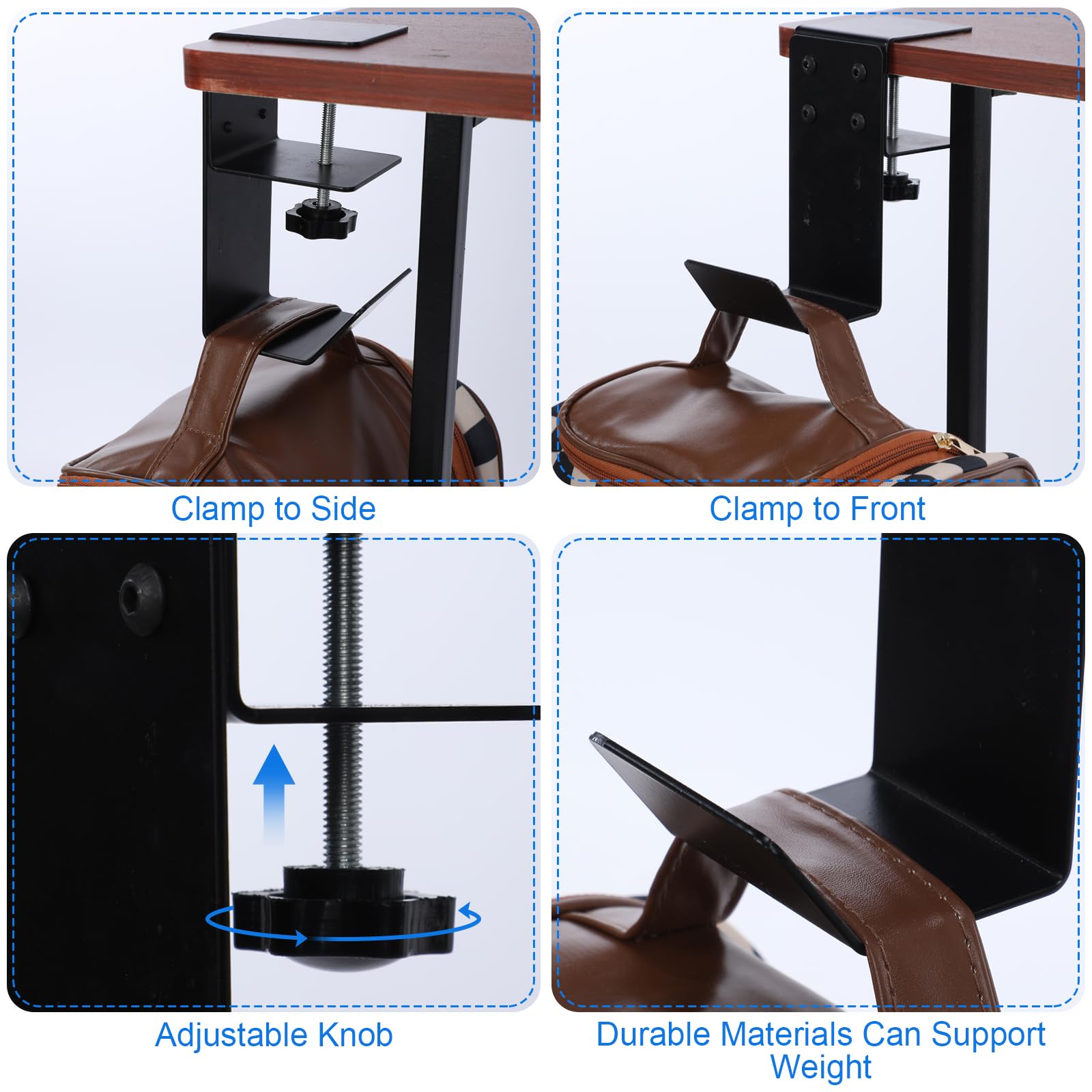 Yaocom 2 Pcs Under Desk Headphone Hanger Practical Headphone Stand Hanger Black Steel Headphone Holder Space-Saving Headphones Hook for Soundbar Small Items Desk Office