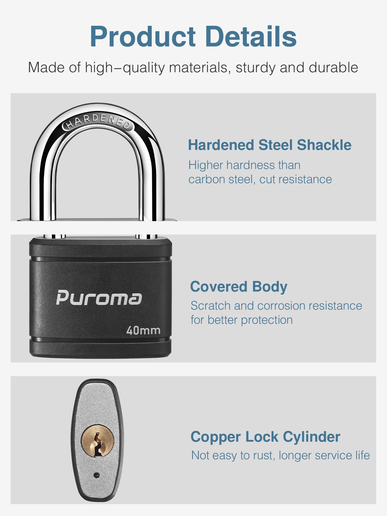 Puroma 2 Pack Keyed Padlock with 3 Keys, 1.1 Inch Locker Lock 40mm Heavy-Duty Locks for Gate Fence Hasp Cabinet Toolbox School Gym Locker (Black)