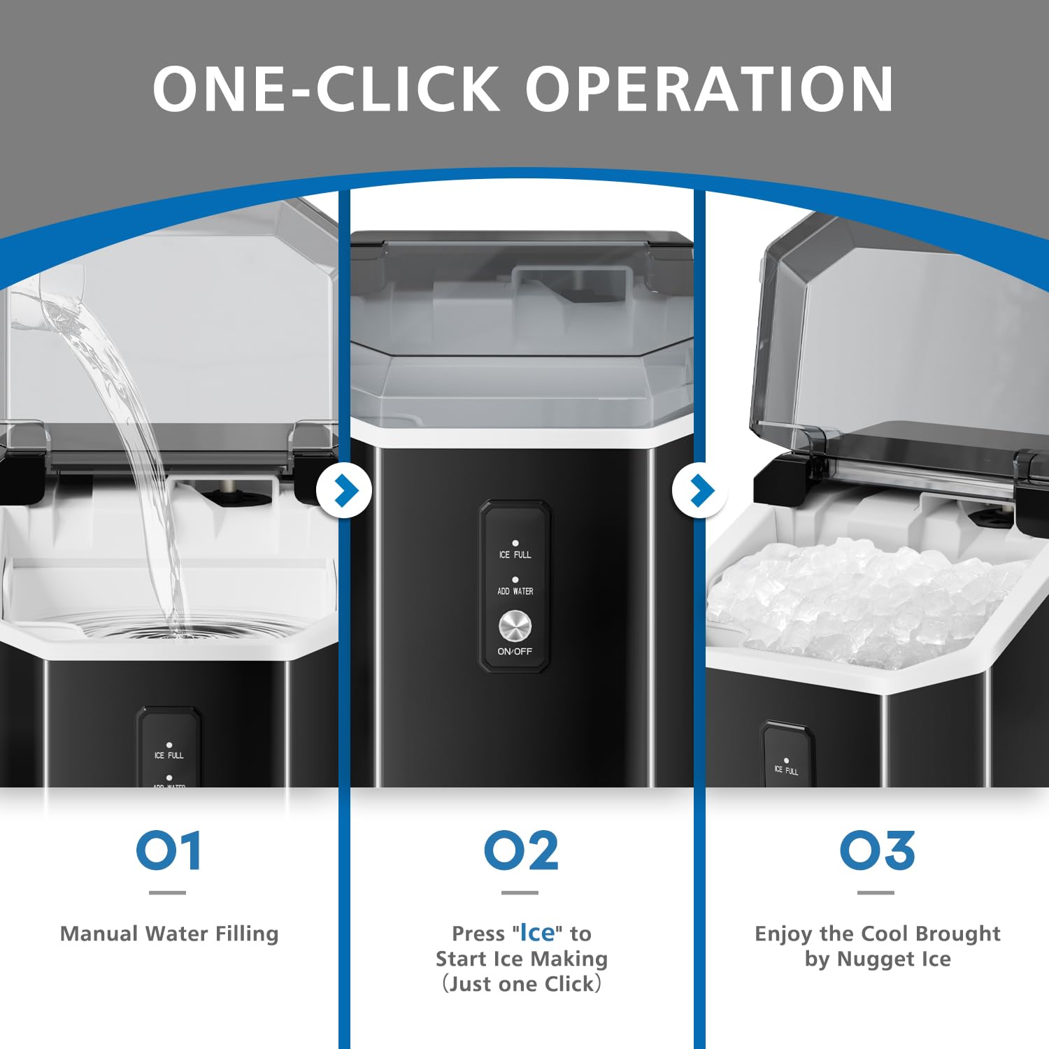 Xbeauty Nugget Ice Makers Countertop, Crushed Ice Maker with Handle 35Lbs/24H,Soft Chewable Ice, Pebble Ice Maker with Self-Cleaning, Ice Scoop& Basket,for Home,Office,Kitchen（Black）