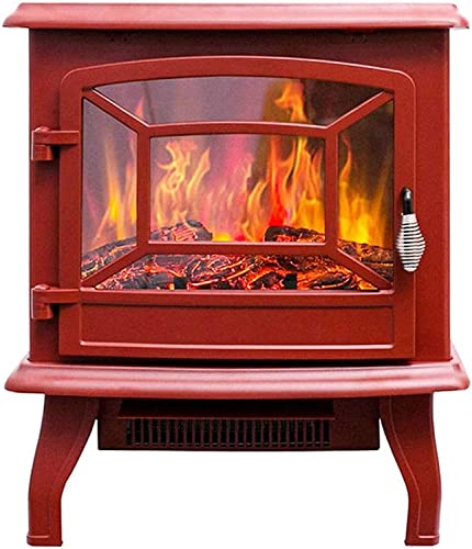 VOMKR Large Electric Stove Fires Freestanding, Portable Electric Stove Heater Fireplace, Electric Fire with 3D Log Wood Burning Flame Effect & 2 Heat Settings (Color : Red)