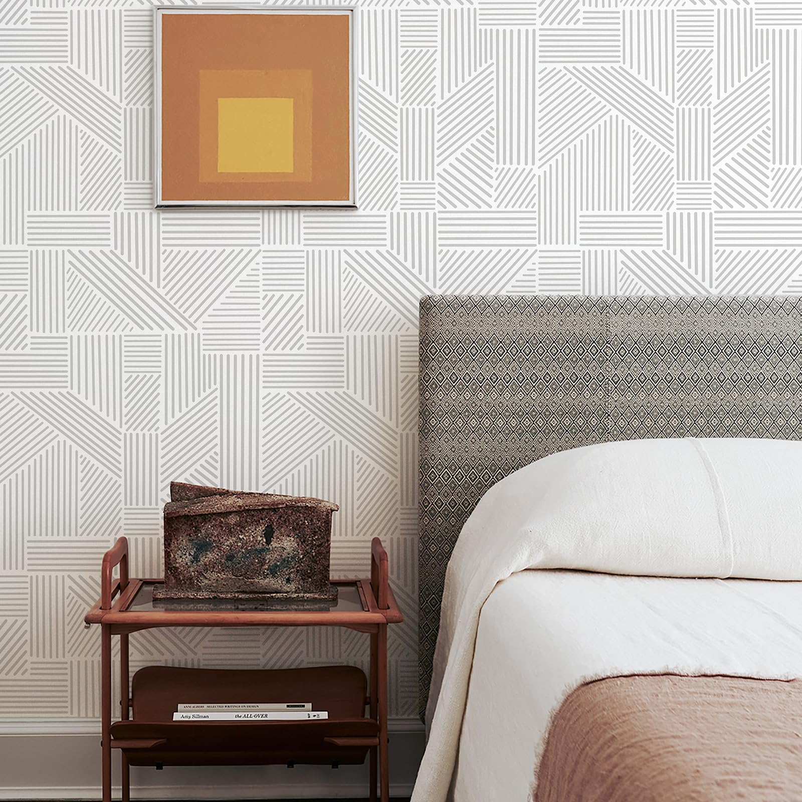 Tomete Gray and White Wallpaper Geometric Wallpaper Peel and Stick Wallpaper Boho Modern Geometric Contact Paper for Cabinets Removable Line Bathroom Wallpaper Waterproof Self-Adhesive17.3βΓ393β