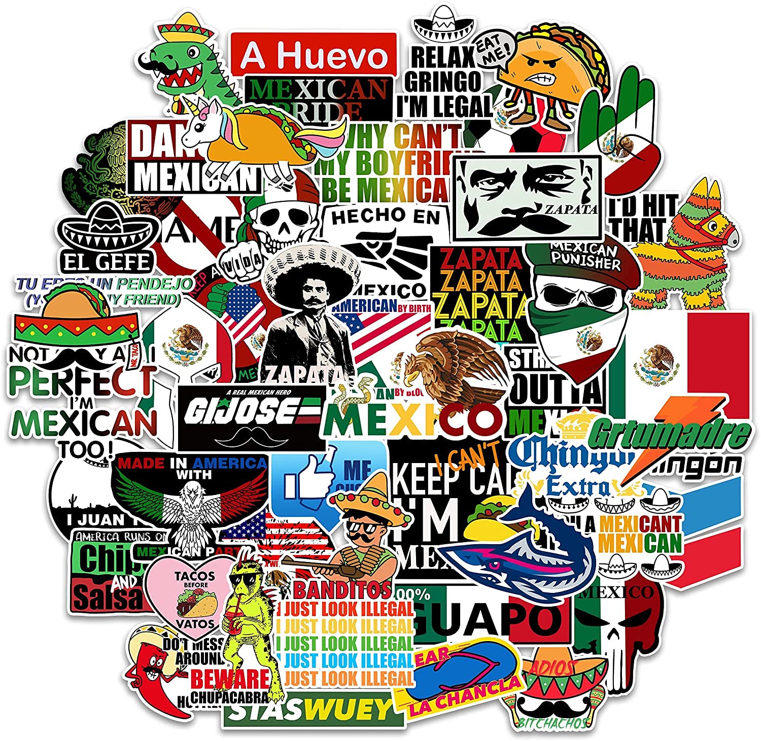 Mexican Hard Hat Stickers [50pcs] Mexico Pride - Funny Vinyl Sticker for Tool Box Hardhat Helmet Hood Bumper Laptop Water Bottle, Patriotic Decals for Adults Essential Construction Workers