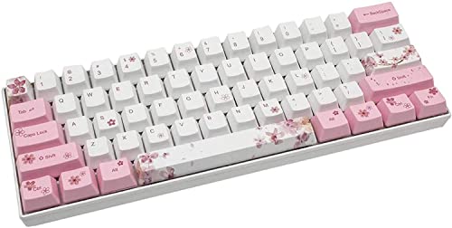 Manbala ZMX Cherry Blossom 61 Mechanical Keyboard,60%Compact Mechanical 61Keys 5.0Bluetooth/Type-C Wired Dual-Mode RGB Backlit Five-Sided Sublimation PBT Keycap Gaming Keyboard (Red Switch, Pink)