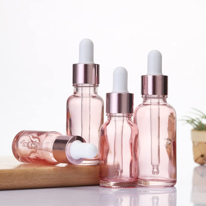SNOW DIAMOND 0.5 oz Eye Dropper Bottle (3 Pack Rose Glass Bottles 15ml with Golden Caps,Empty Tincture Bottles for Essential Oils, Body Oils, Perfume Pink