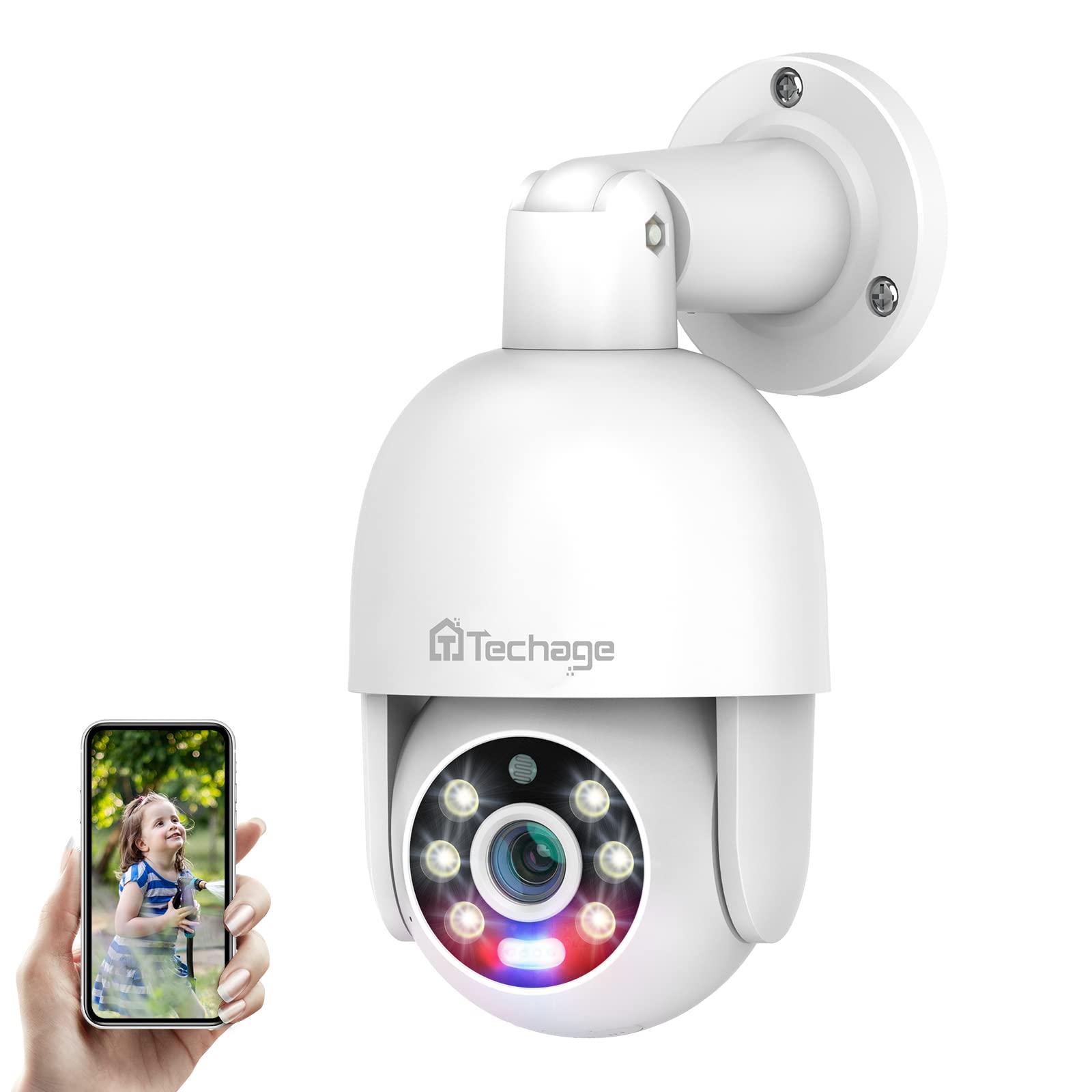 Techage 4K POE Camera Outdoor,8MP 3840 x 2160p@15fps Bullet IP Security Camera,Sportlight Human Motion Detection,Color Night Vision, Compatible with NVRs,2 Way Audio, Cloud/SD