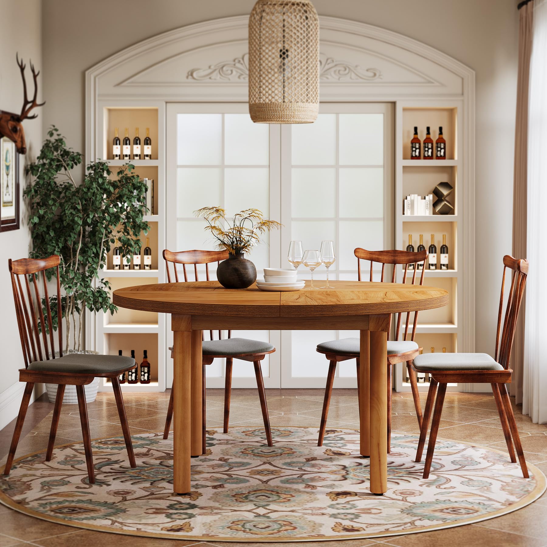 Tribesigns 47-Inch Wood Dining Table for 4, Farmhouse Round Kitchen Table with Sturdy Solid Wood Legs, Large Dinner Table Kitchen & Dining Room Furniture