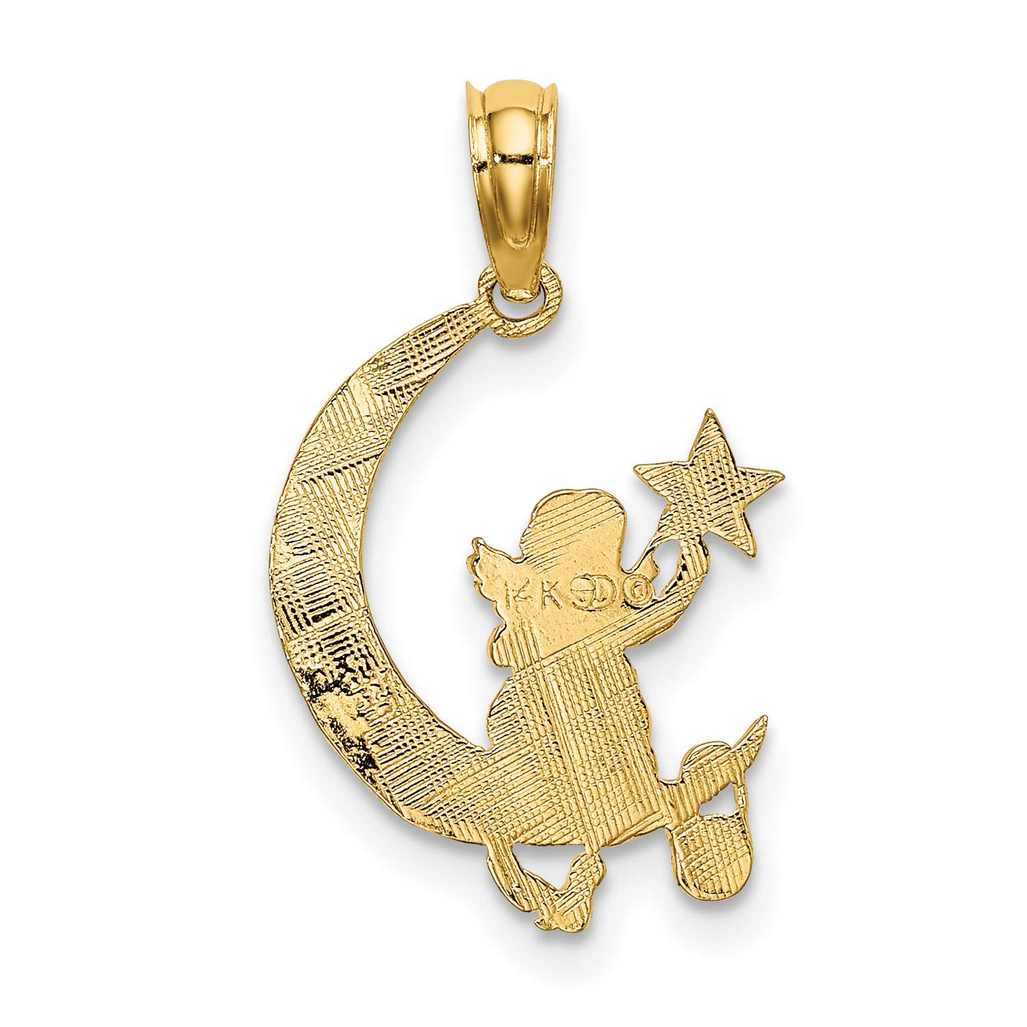 Jewelry Stores Network 14k Yellow Gold Angel Holding Star Sitting On Half Moon Pendant 16 mm x 13 mm