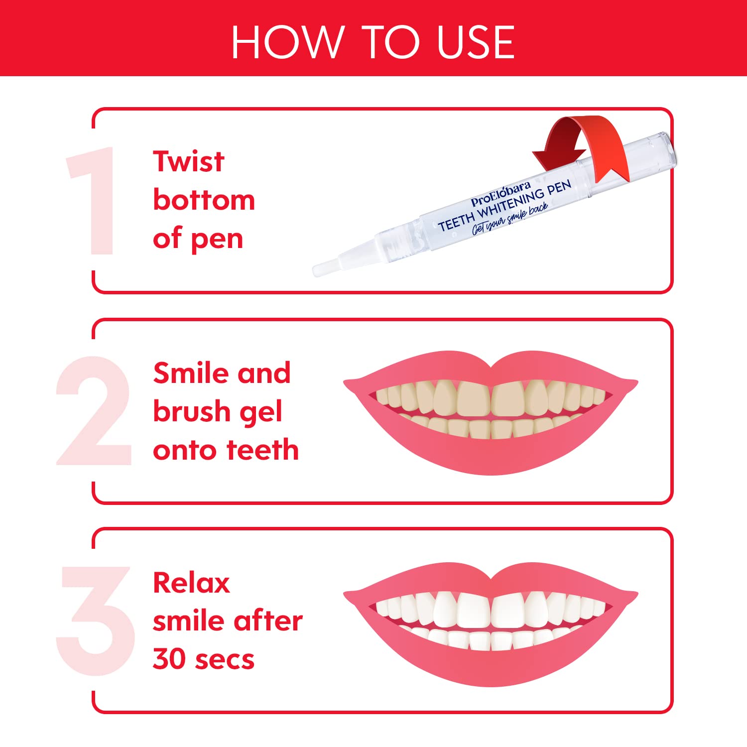 ProElobara Teeth Whitening Pen, Teeth Stain Remover Treatment with Power Tooth Whitening Gel - No Sensitivity, Brighter Smile, Painless, Effective, Mint Flavor - 4 Pens