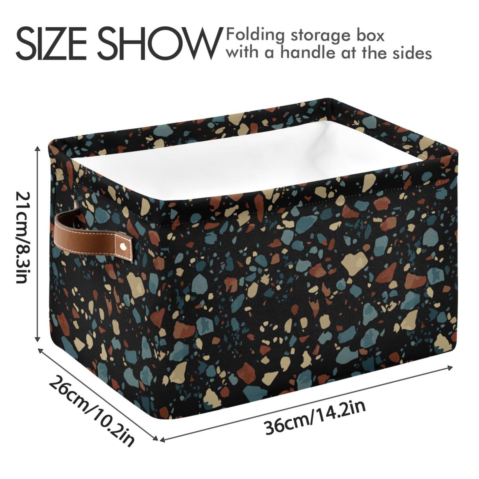 YETTASBIN Terrazzo Storage Basket 2pc, Large Collapsible Toys Clothes Organizer, Long-Lasting Canvas Storage Bin with Handle for Shelves Closet Laundry Home Office Decor