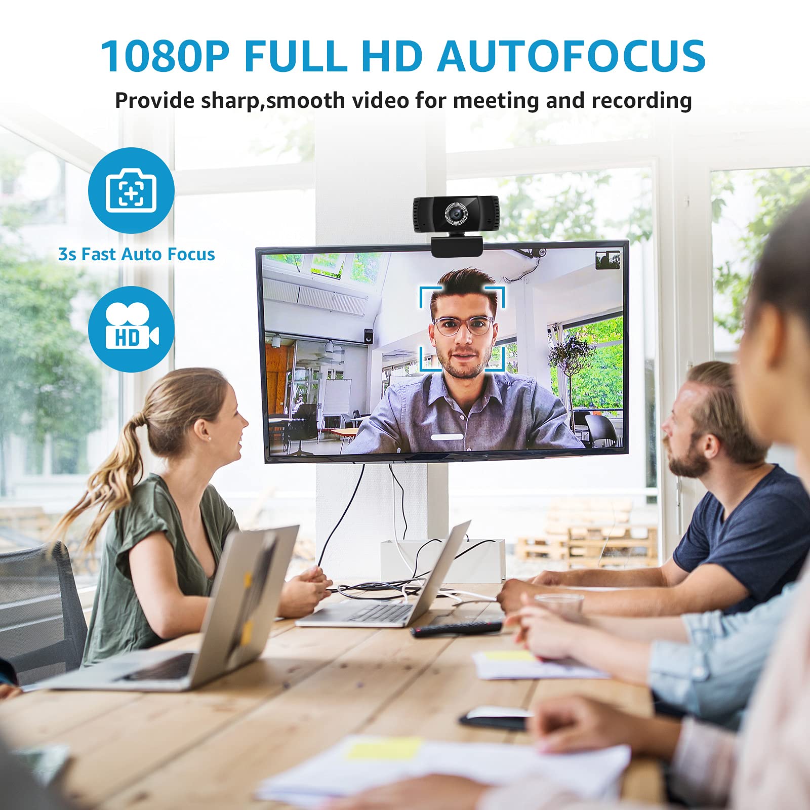 Svarog Webcam with Microphone, Autofocus 1080P HD Webcam with Privacy Cover & Tripod,USB 2.0 Desktop PC Web Camera,Plug and Play,60° Wide-Angle View for Gaming Conferencing Study Streaming Zoom