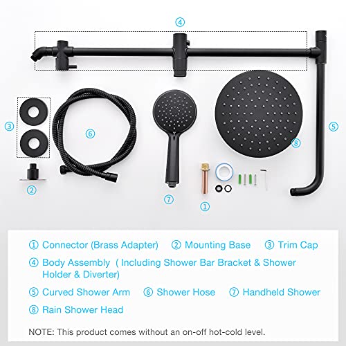 SOKA 9 Inch Rain Shower Head with Handheld Shower Head Bathroom Rain Shower System Dual Shower Combo 3-Setting Handheld Sprayer with Shower Hose Bathroom Shower Faucet Set with Slide Bar Matte Black