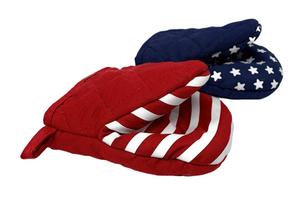Northeast Home Goods Cotton Oven Mitt Mini Pot Gripper with Silicone Grip, Set of 2 (Americana Stars & Stripes)