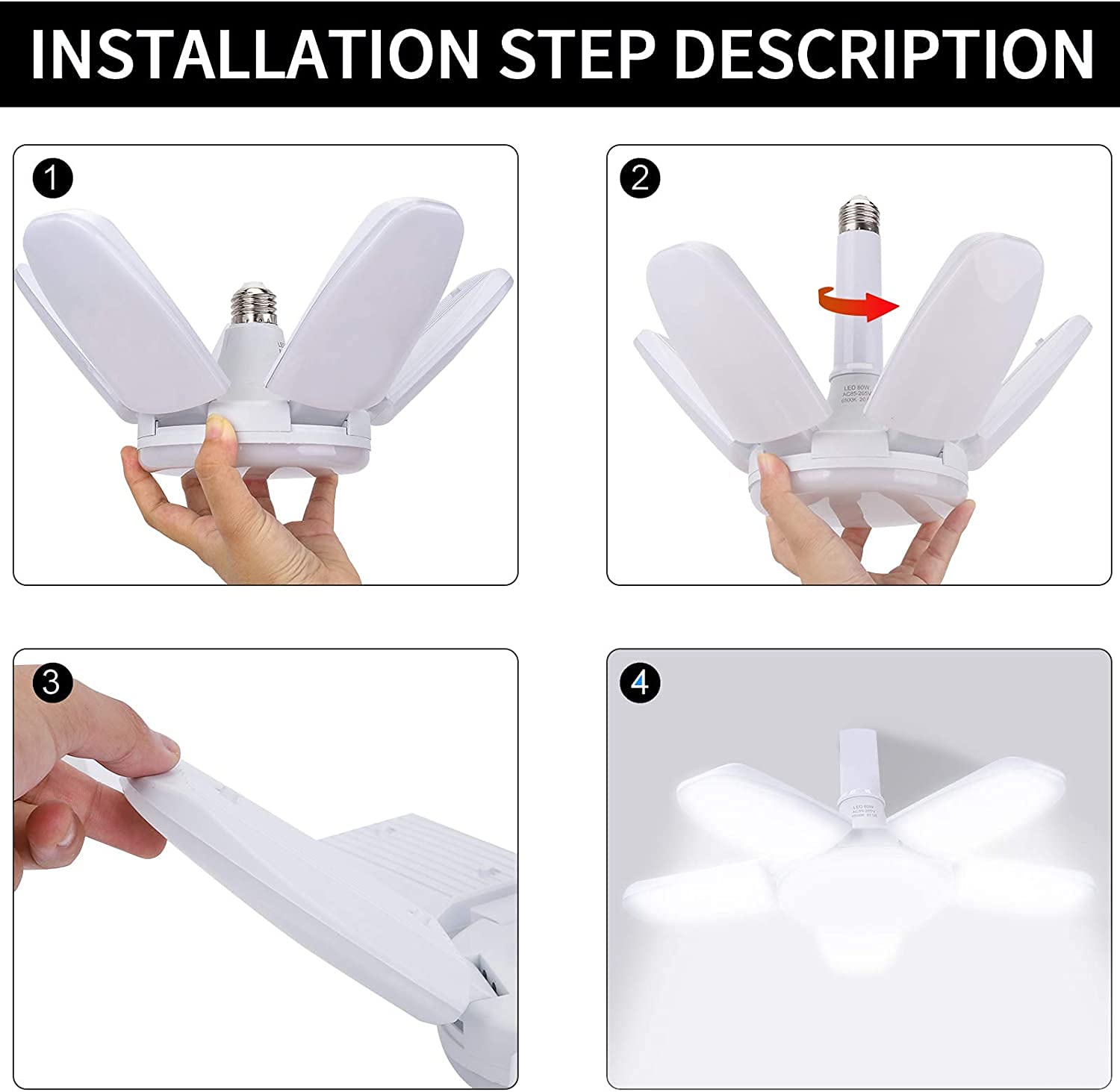 Maxziller 6 Pack LED Garage Lights,100W Deformable Led Garage Ceiling Lighting 11000LM E26/E27 Daylight 6000K Super Bright Garage Light Adjustable Garage Light for Garage,Workbench,Barn,Warehouse