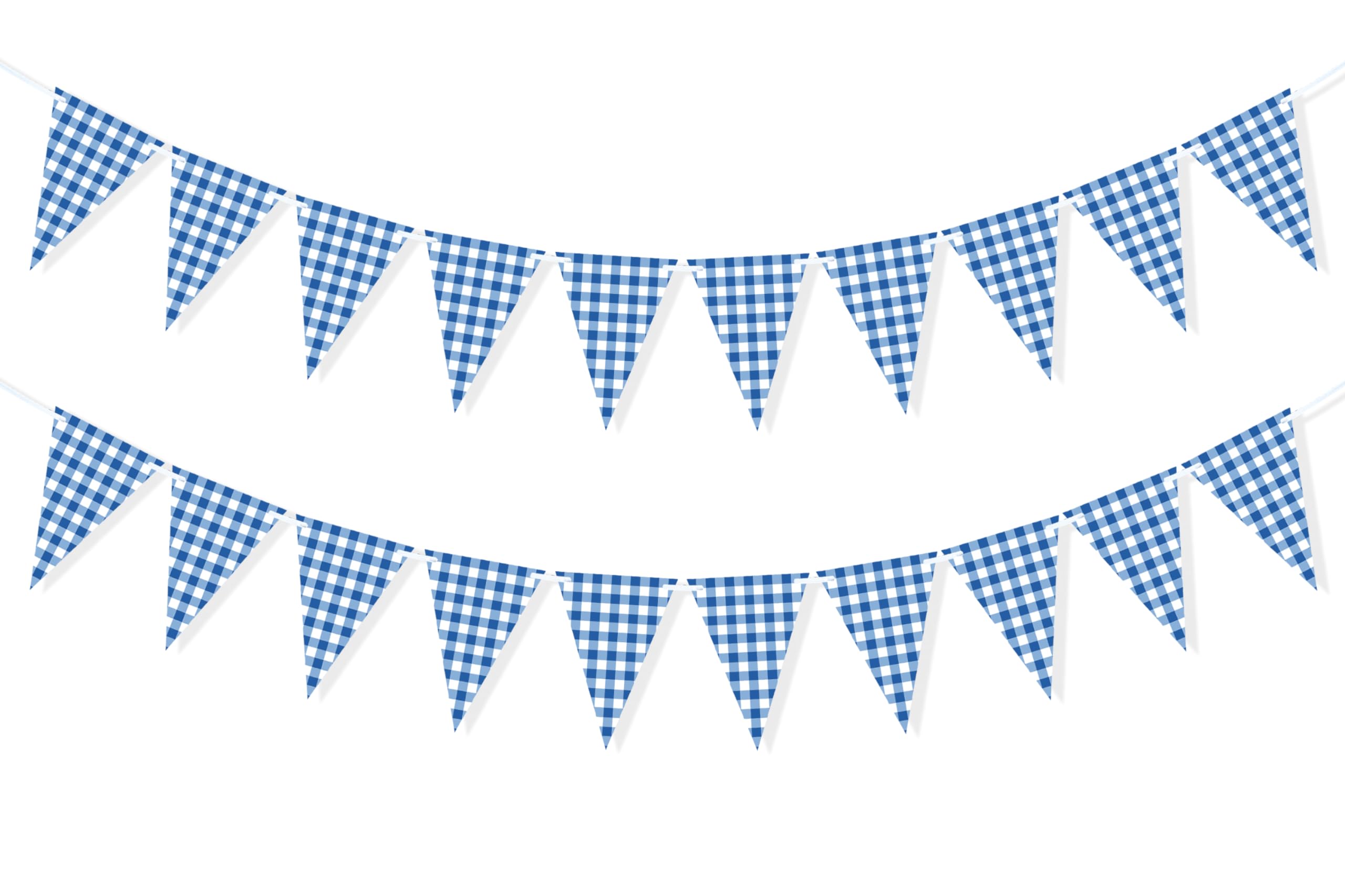 VILIFEVER 2 Pieces Blue Checkered Flags Banner, Double Sided Blue and White Gingham Bunting Garland for Summer BBQ Picnic Wedding Baby Shower Birthday Party Decorations Supplies