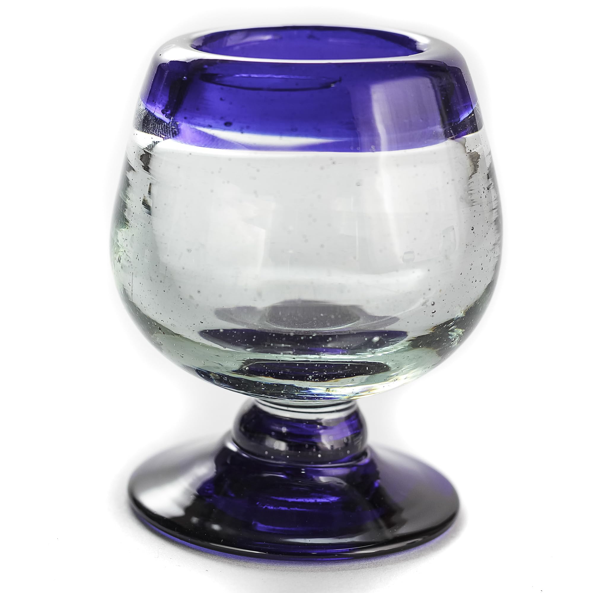 MEXTEQUIL - Authentic Mexican Tequila Hand Blown Shot Glasses - Set of 4-2 oz - Mini Glass Snifters - Heavy Base - Cognac (Cobalt Blue Rim)