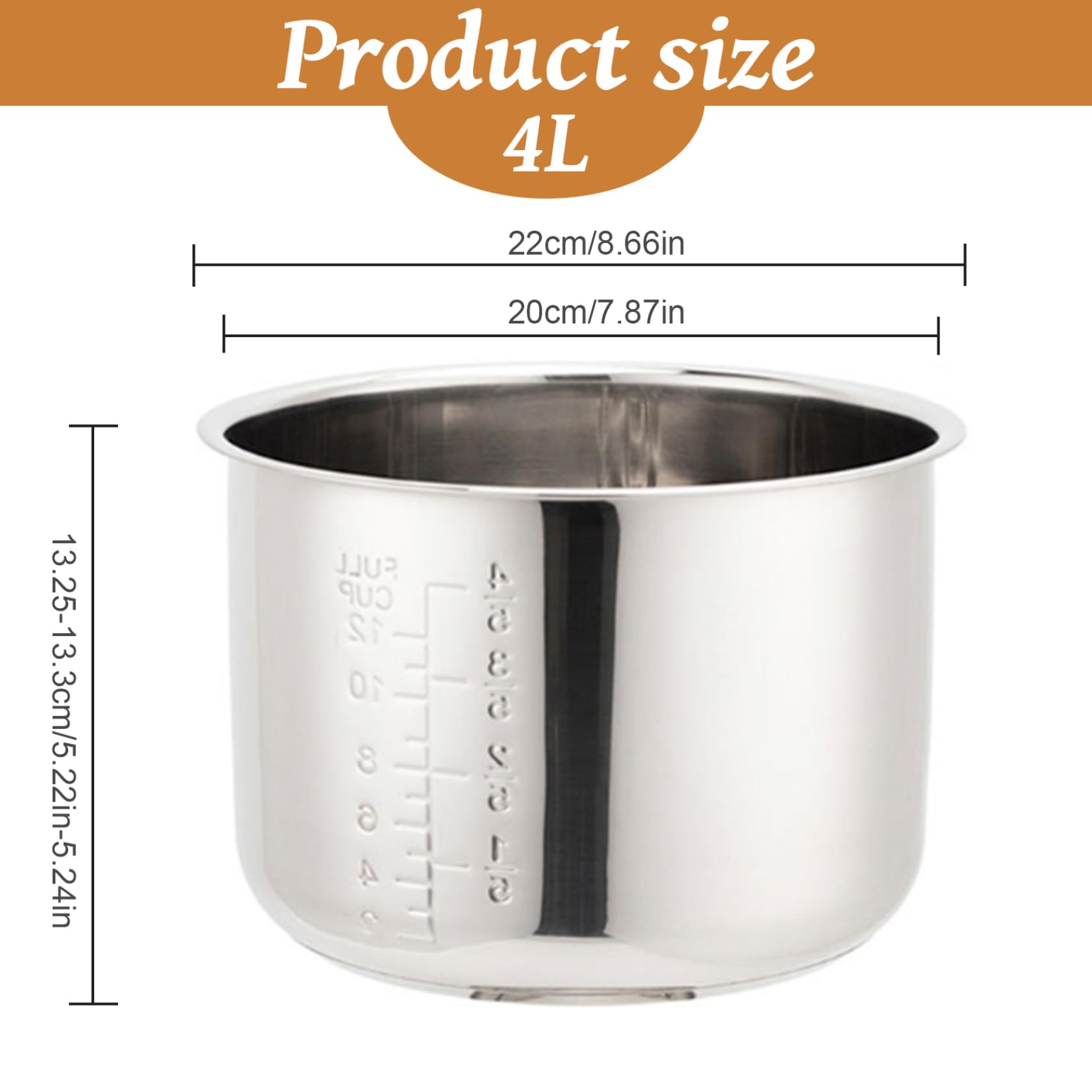 Stainless Steel Rice Cooker Inner Pot 4L Stove Safe Polished Edged Rice Cooker Inner Pot with Scale & 3-Ply Bottom for Rice Pot Rice Cooker Rice Cooker Inner Pot Rice Pot Rice Cooker Inner Pot