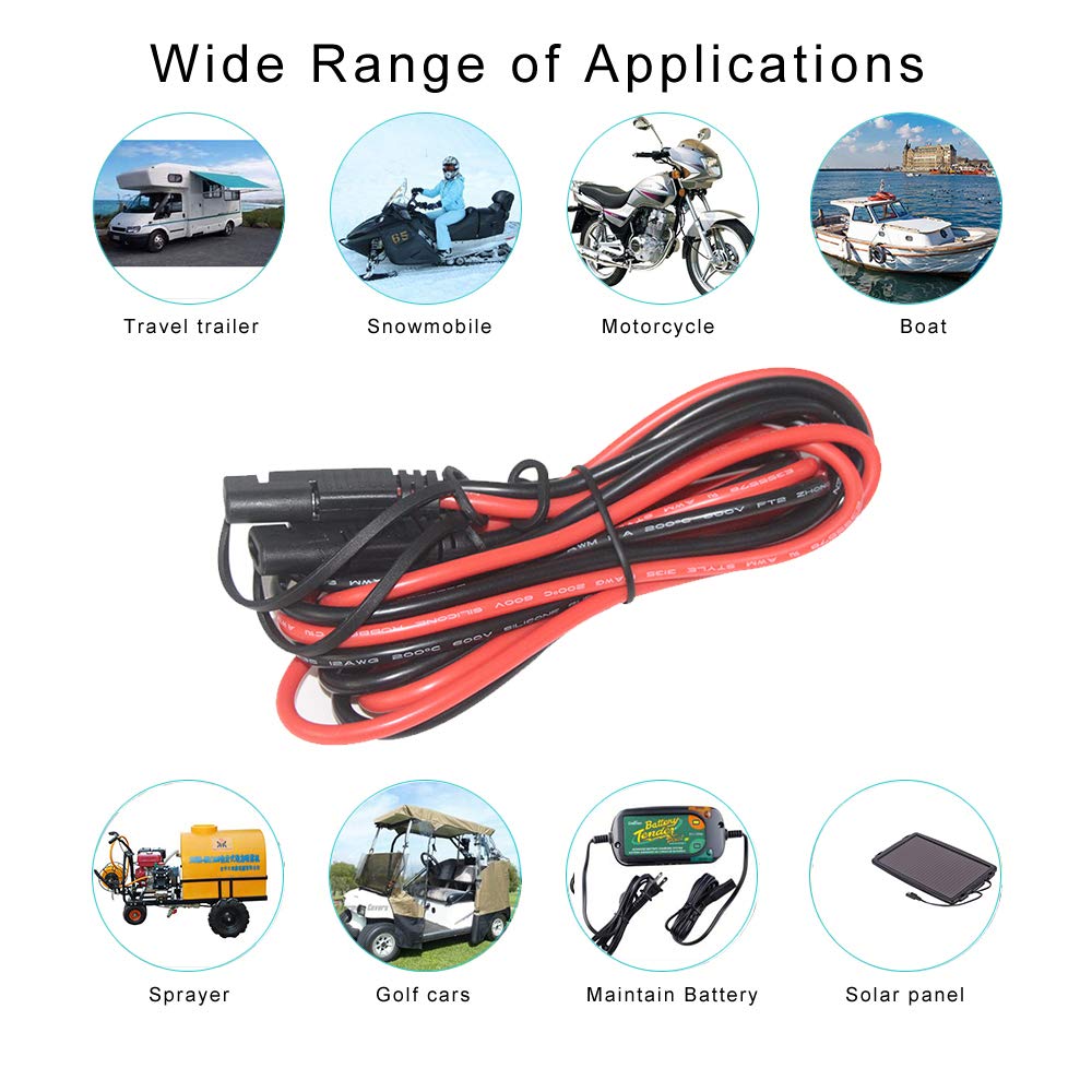 SPARKING 6FT 12AWG SAE to SAE Extension Cable 2Pin Bullet Quick Connect Heavy Duty Wire Harness with Waterproof Cap (6FT)