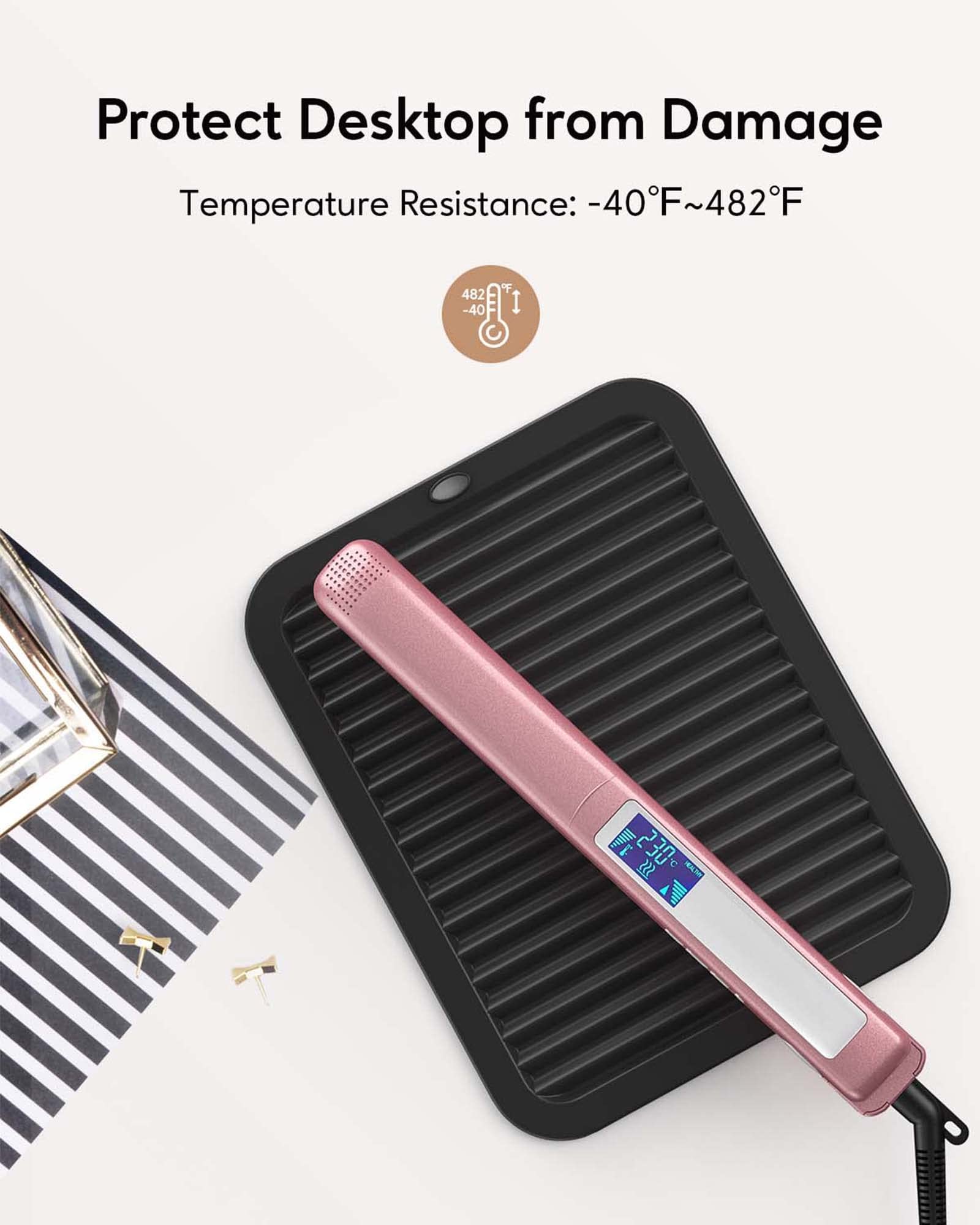 Professional Heat Resistant Mat, Silicone Travel Mat for Flat Iron, Curling Iron, and All Hair Styling Tools, Hot Tools Mat with Larger Size and Lighter Weight, Black