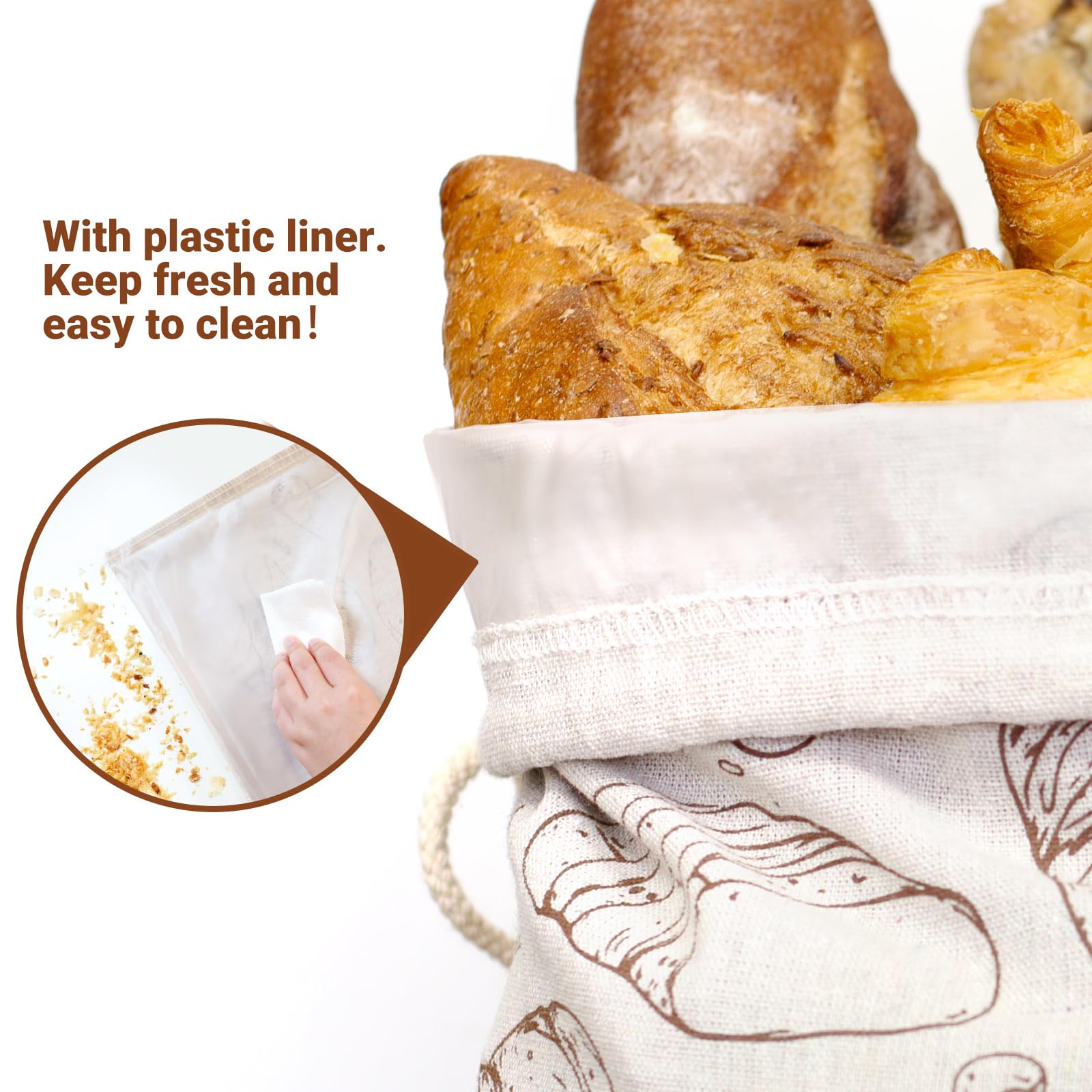 Verigud Bread Bags for Homemade Bread with Bowl Cover, Linen Bread Bag with Inner Lining, Large Sourdough Bread Bags for Homemade Bread Storage, Reusable Bowl Cover with Inner Lining