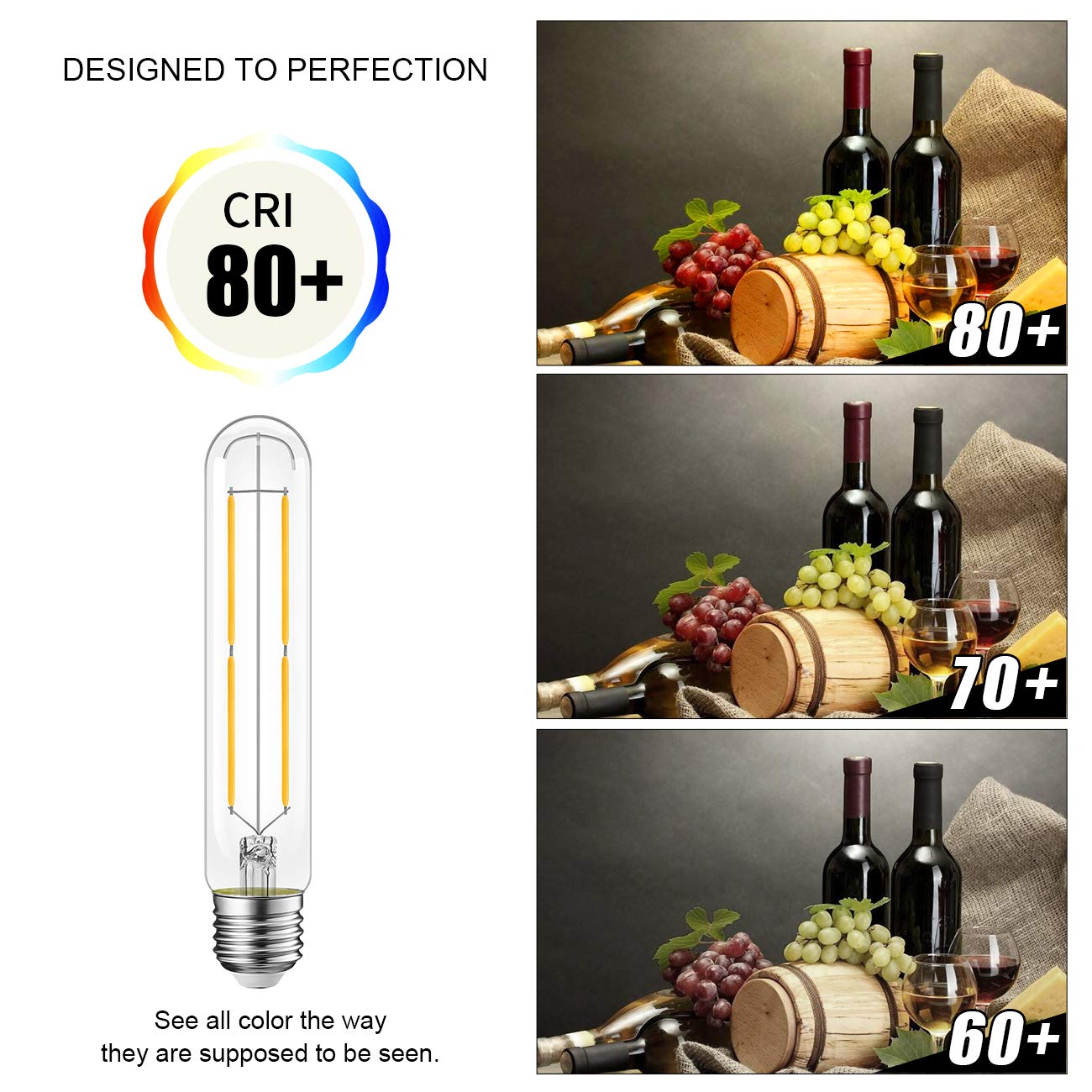 LVWIT T10 Dimmble LED Tubular Bulb 7.7W(60W Equivalent) Vintage Edison LED Filament Lights E26 Medium Base 2700K Warm White, 800LM,Clear Glass Cover,4-Pack