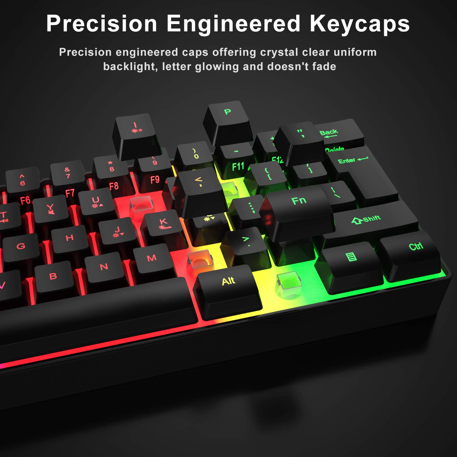 MFTEK 60% Gaming Keyboard and Mouse Combo, Ultra Compact 61 Keys TKL Design Gaming Keyboard with RGB Rainbow Backlit, Illuminated Gaming Mouse, USB Wired Keyboard Mouse Set for Laptop PC PS4 Gamer